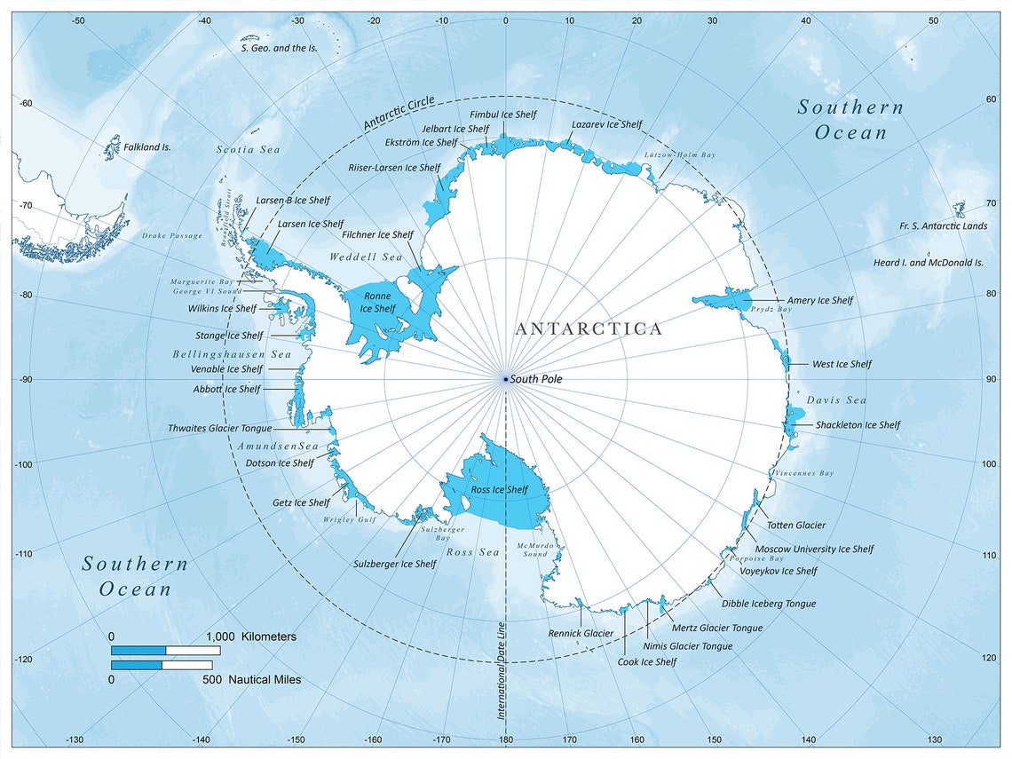 Digital Map of Antarctica for Download High-resolution Map | Etsy