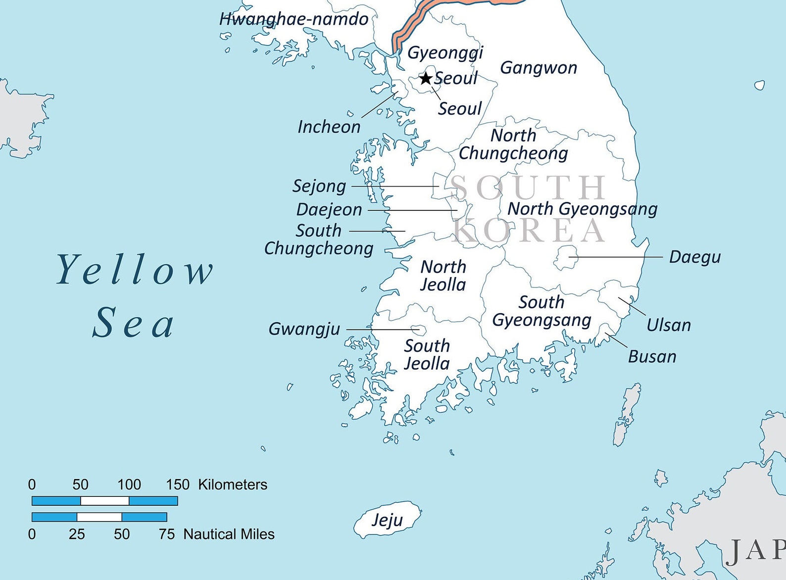 High Resolution Digital Color Map of South Korea, Includes Country ...
