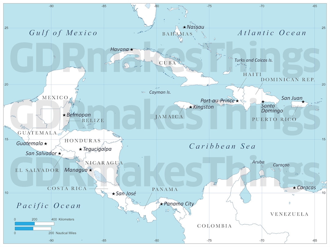Digital Map of Central America and the Caribbean | High-resolution Maps ...