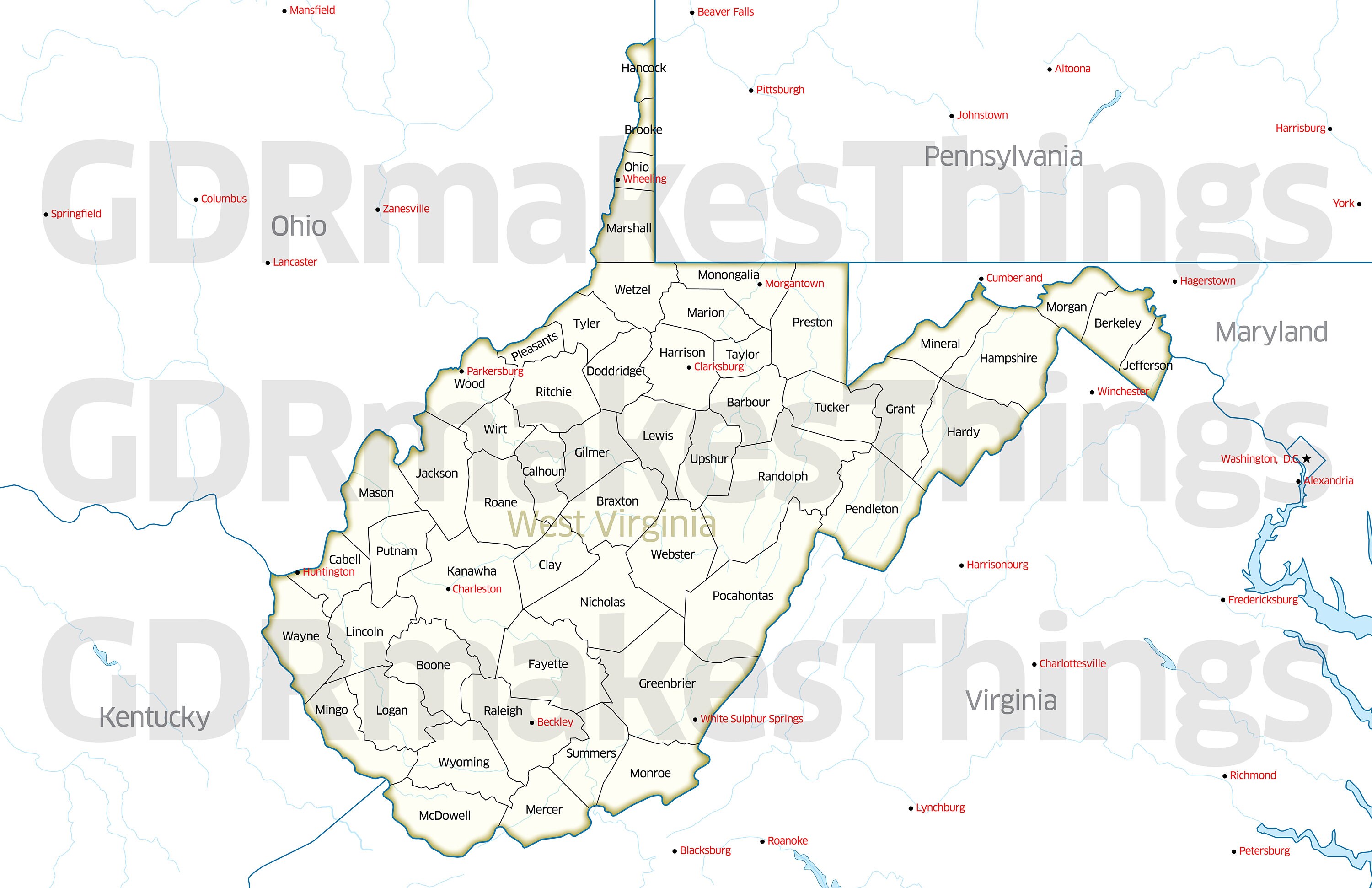 High Resolution Digital Color Map of the State of West Virginia ...