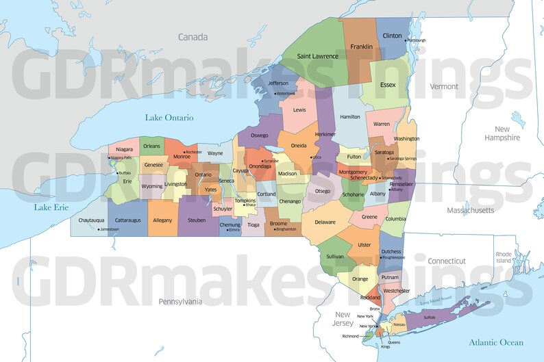 High Resolution Digital Color Map of the Counties of the State of New ...