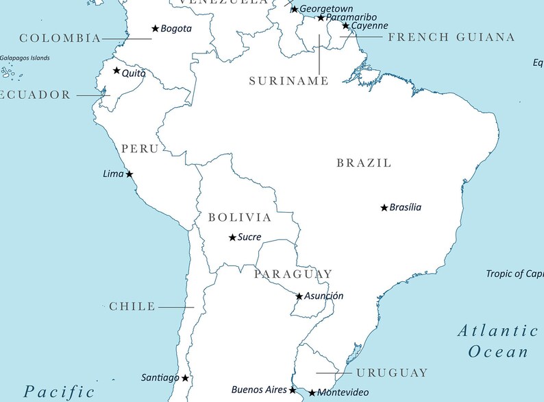 High Resolution Digital Color Map of South America, Including Countries ...