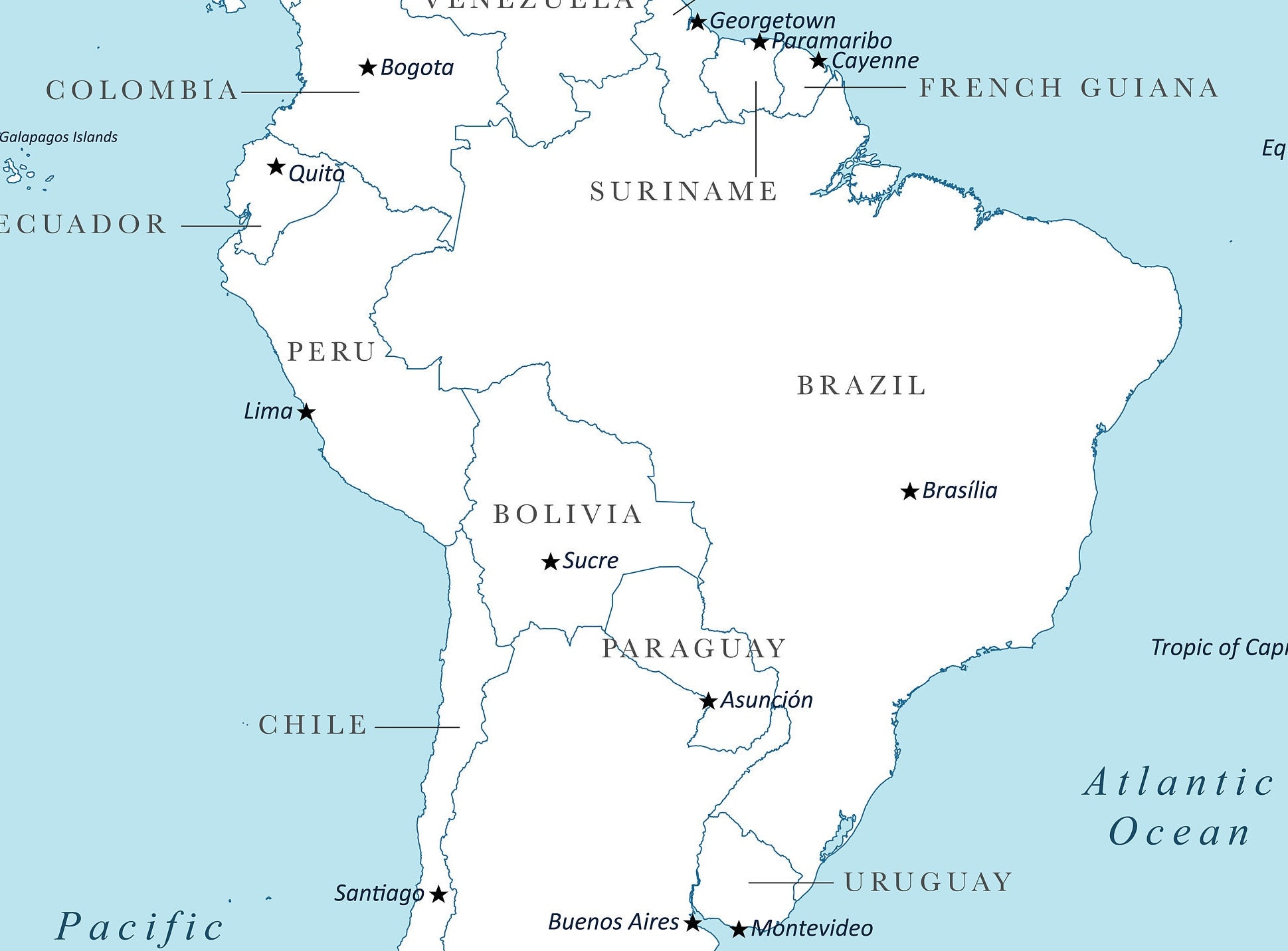 High Resolution Digital Color Map of South America, Including Countries ...