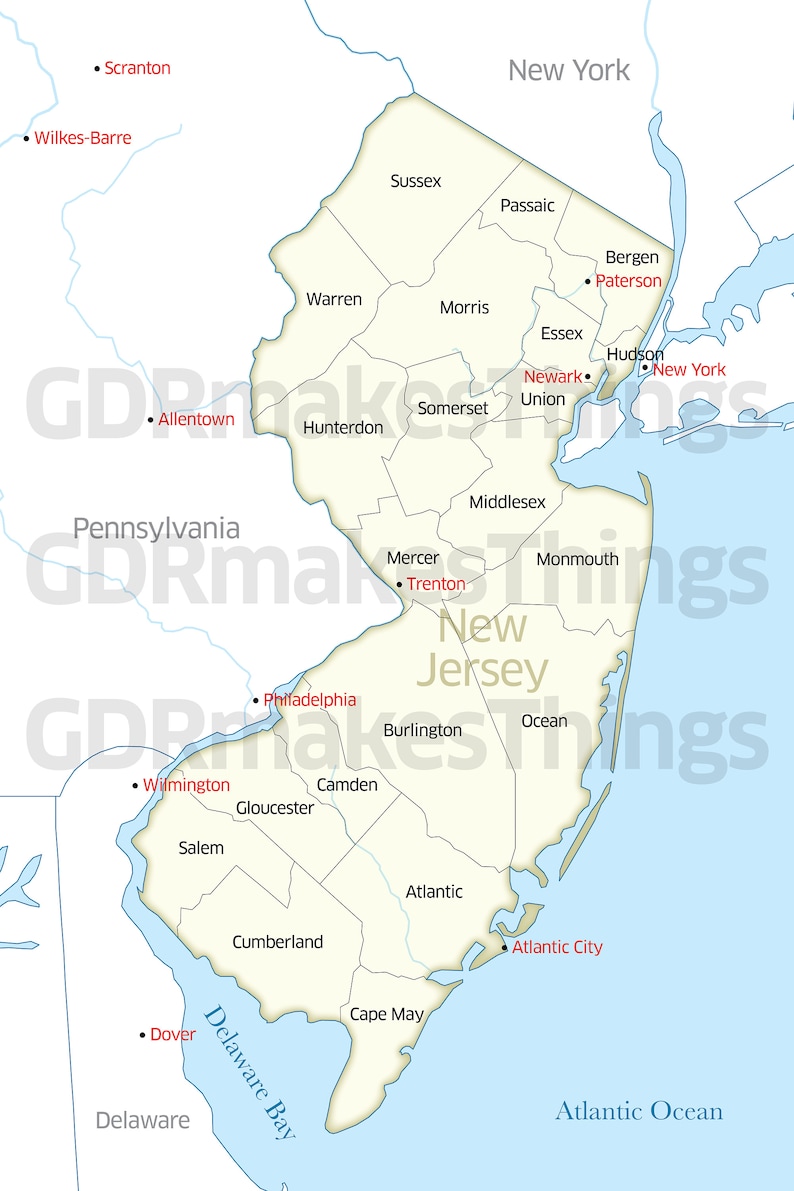 High Resolution Digital Color Map of the Counties of the State of New ...