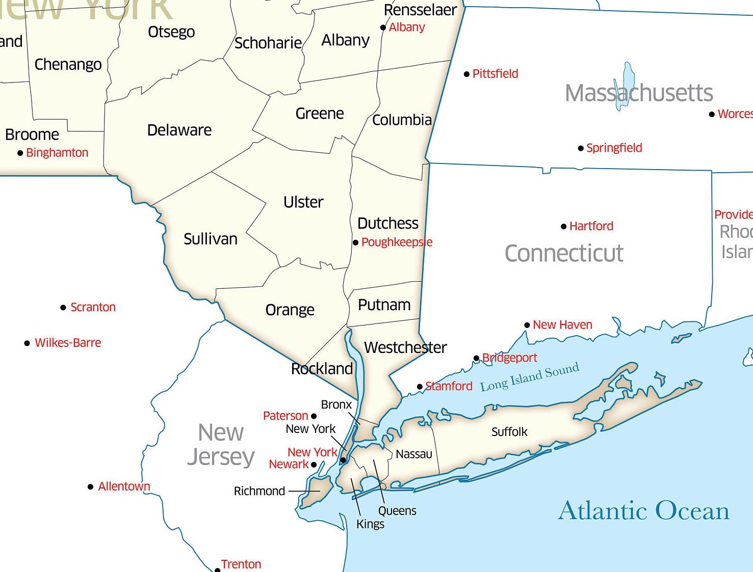 High Resolution Digital Color Map of the Counties of the State of New ...