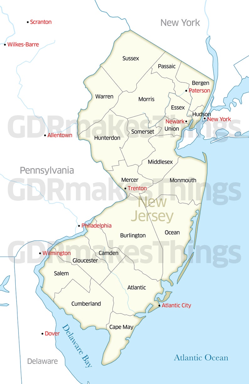 High Resolution Digital Color Map of the Counties of the State of New ...