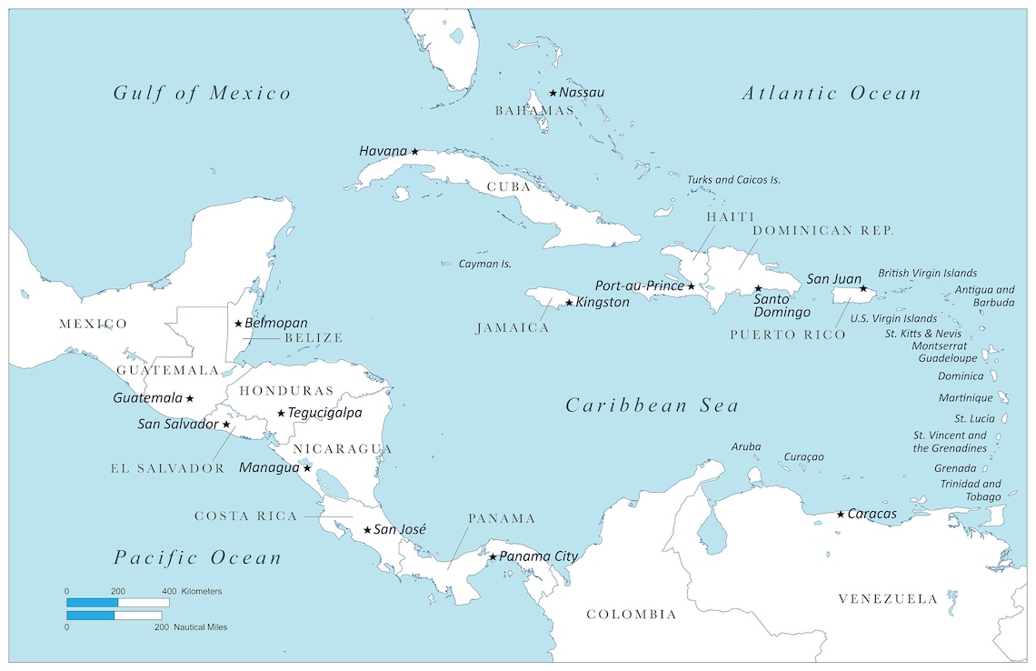 Digital Map of Central America and the Caribbean High-resolution Maps ...