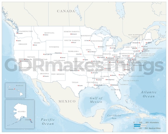 Labeled Map Of 50 States Labeled Editable US Map