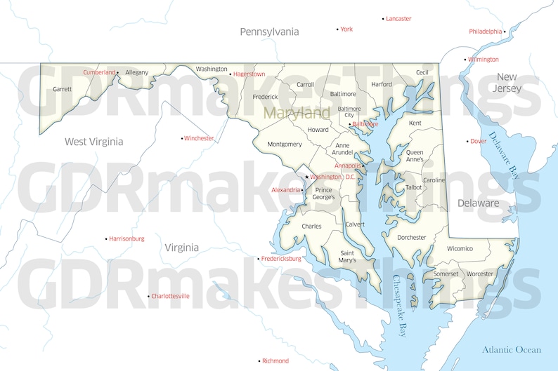 High Resolution Digital Color Map of the Counties of the State of ...