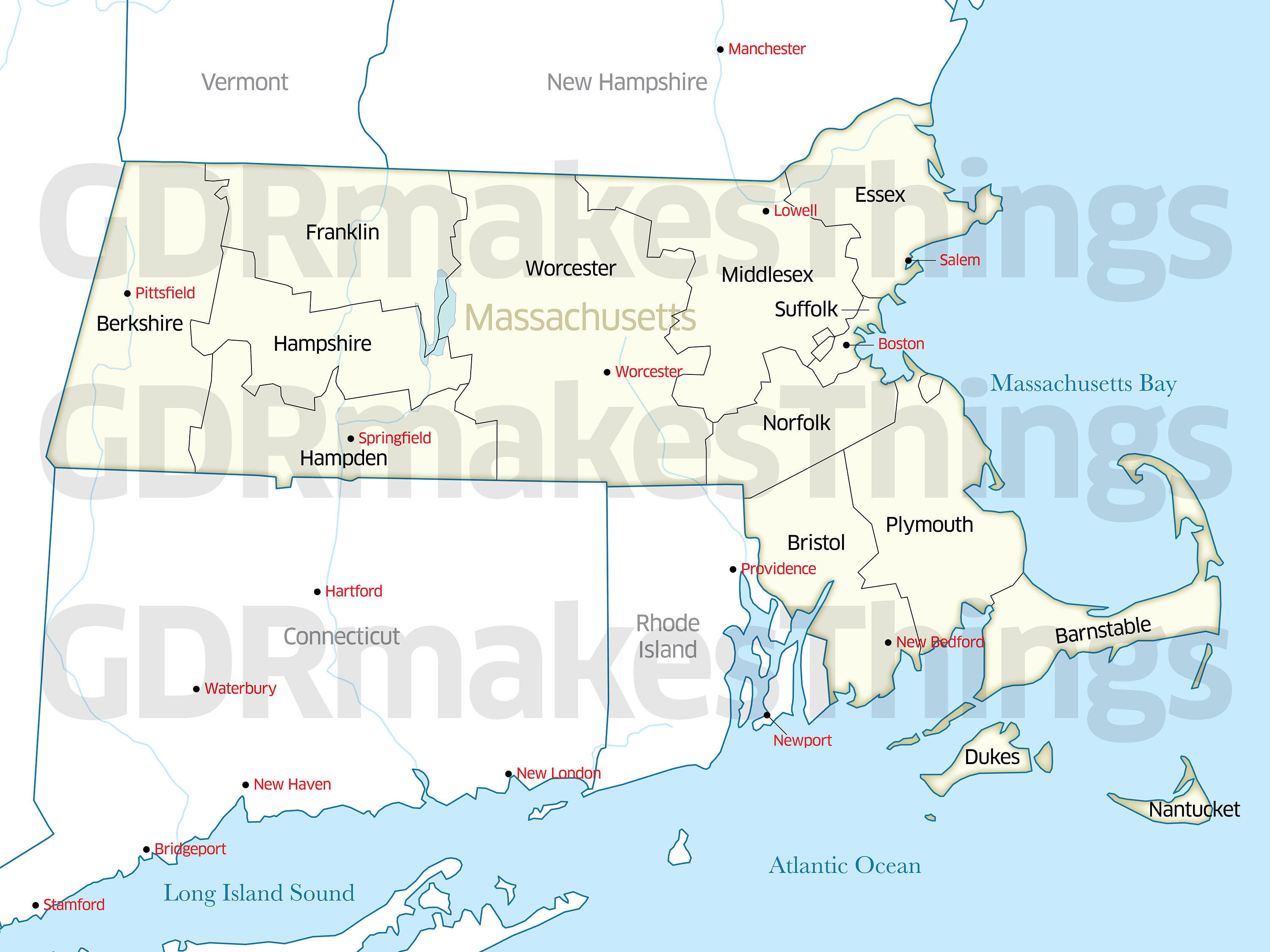 High Resolution Digital Color Map of the Counties of the State of ...