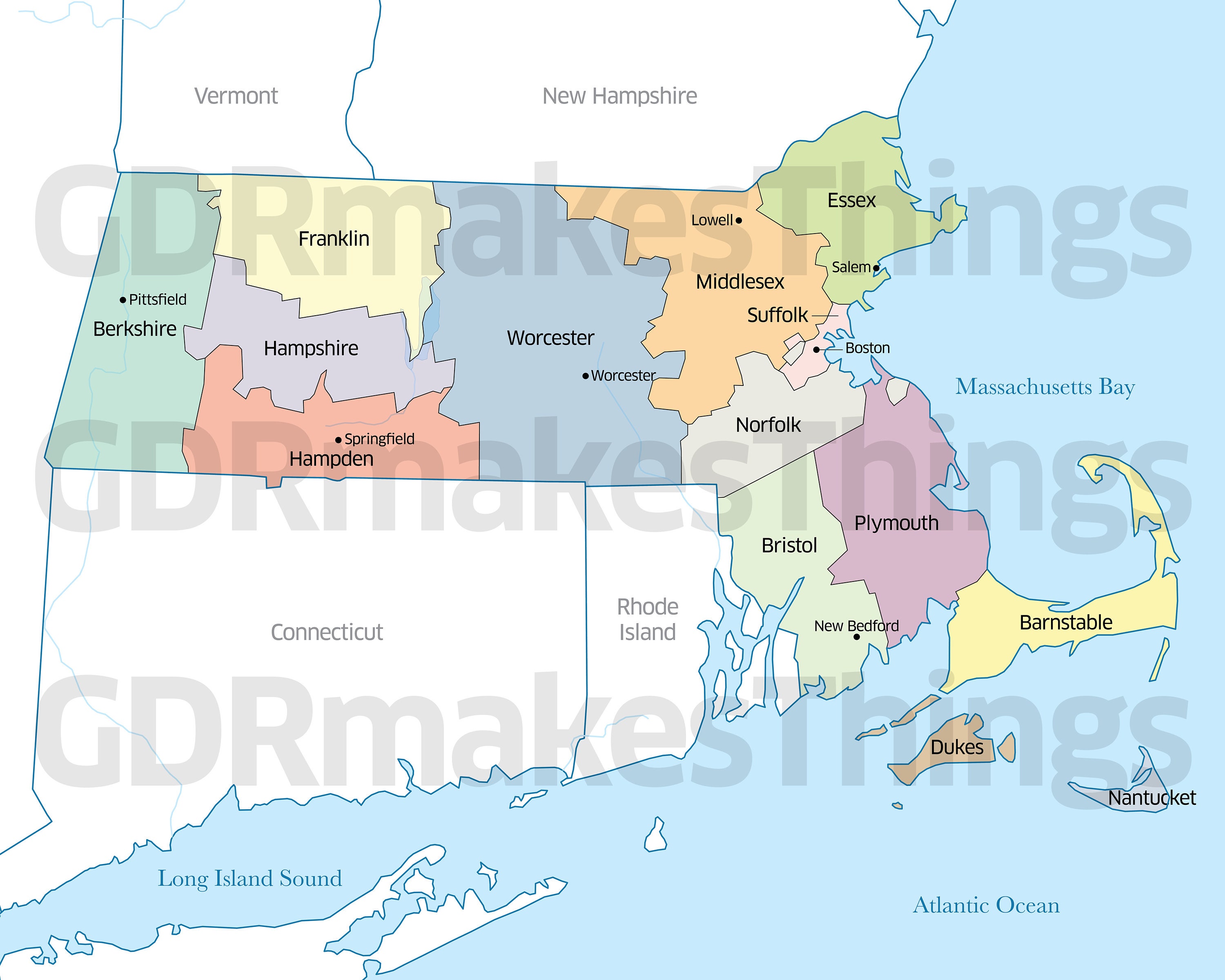 High Resolution Digital Color Map of the Counties of the State of ...
