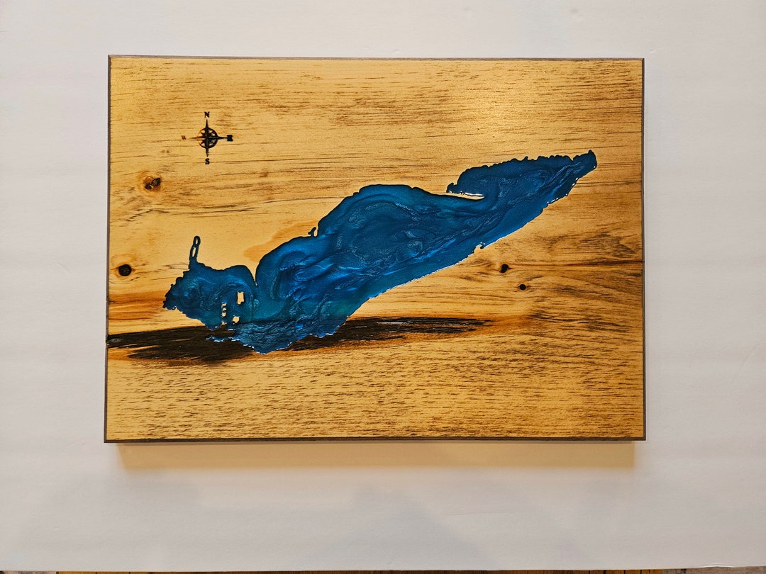 Rustic Lake Erie Map Art - Carving - Epoxy Inlay - 16"x12"x1" - Etsy