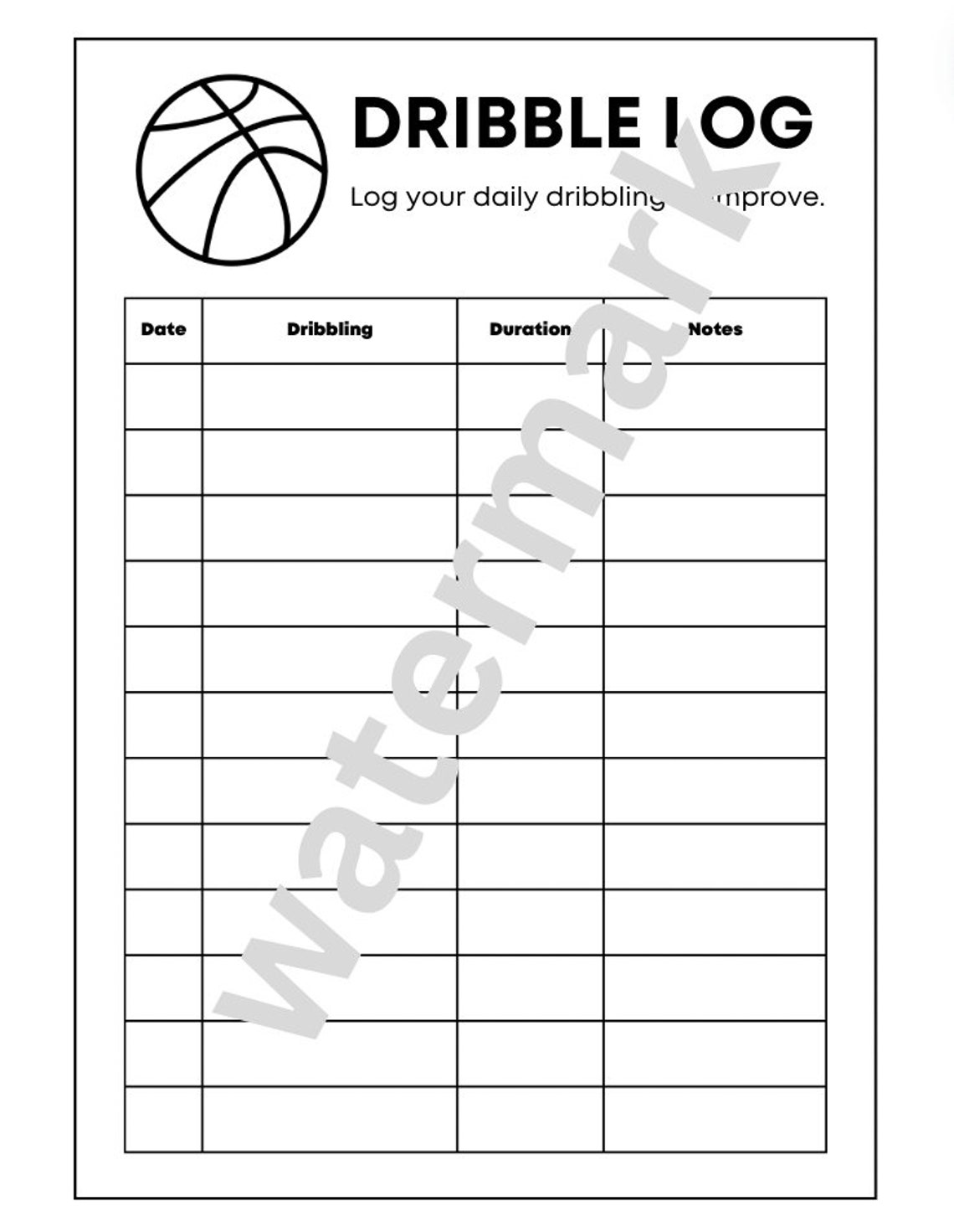 Basketball Dribbling Log Printable für Kinder: Dribbling Log Journal ...
