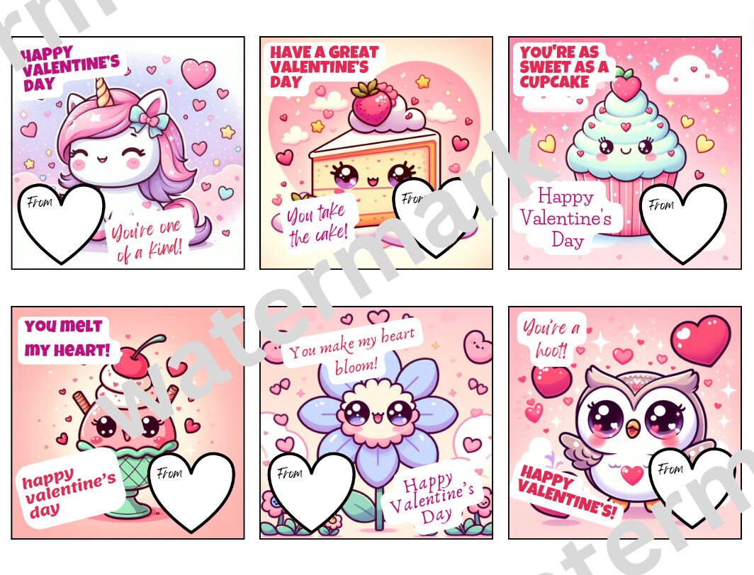 Kawaii Printable Valentine Cards Cute Kids Classroom Valentines Cards ...