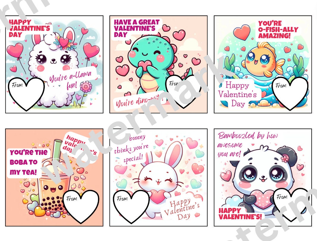 Kawaii Printable Valentine Cards Cute Kids Classroom Valentines Cards ...