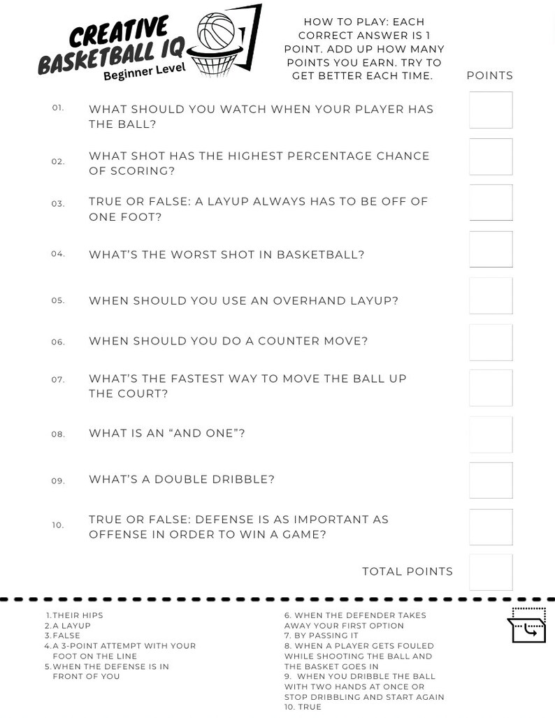 Basketball IQ Card Game Printable! BEGINNER Level Fun for Basketball ...