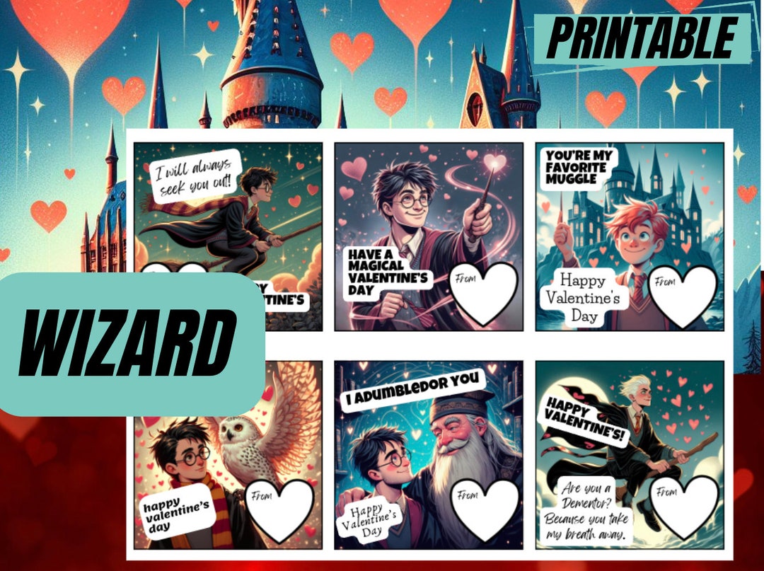 Wizard Valentine's Cards Printable Kids Valentine's Day Cards Fun ...