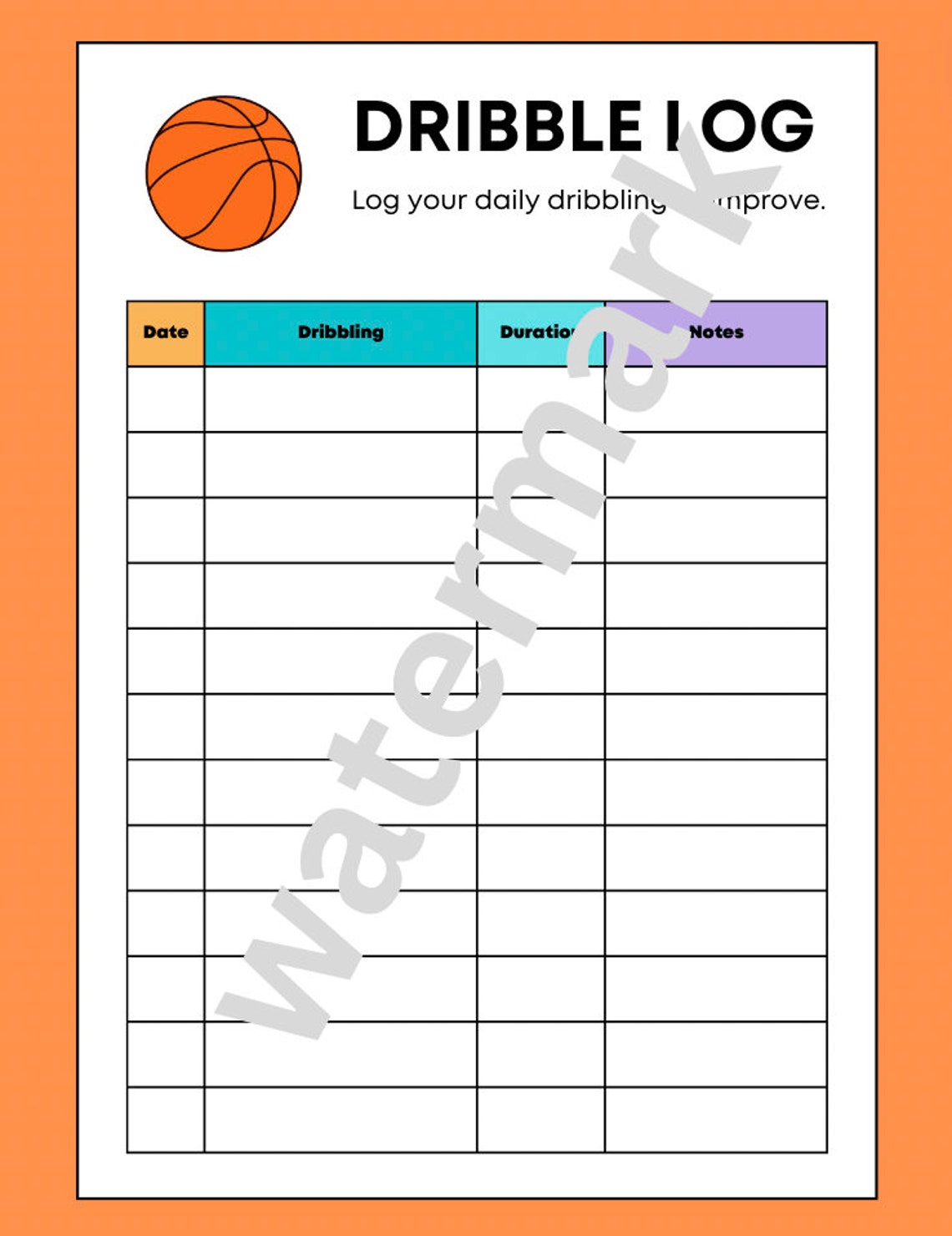Basketball Dribble Log Printable for Kids: Dribbling Log Journal - Etsy