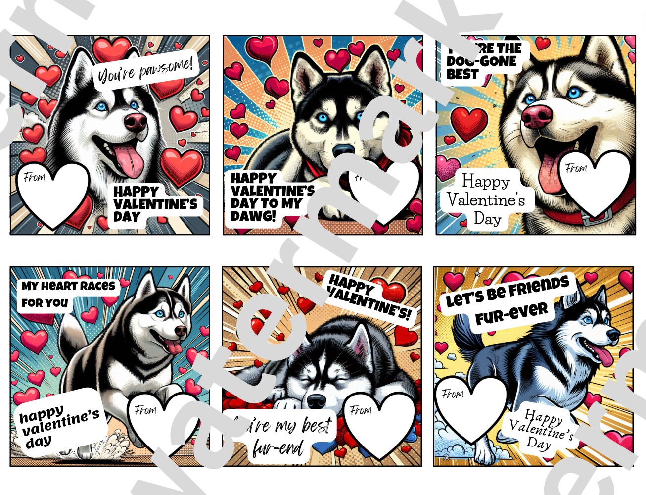 Siberian Husky Printable Valentine's Cards Kids Valentine's Day Cards ...
