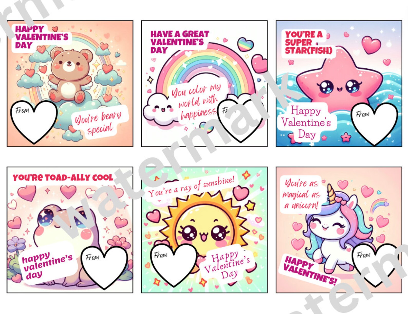 Kawaii Printable Valentine Cards Cute Kids Classroom Valentines Cards ...