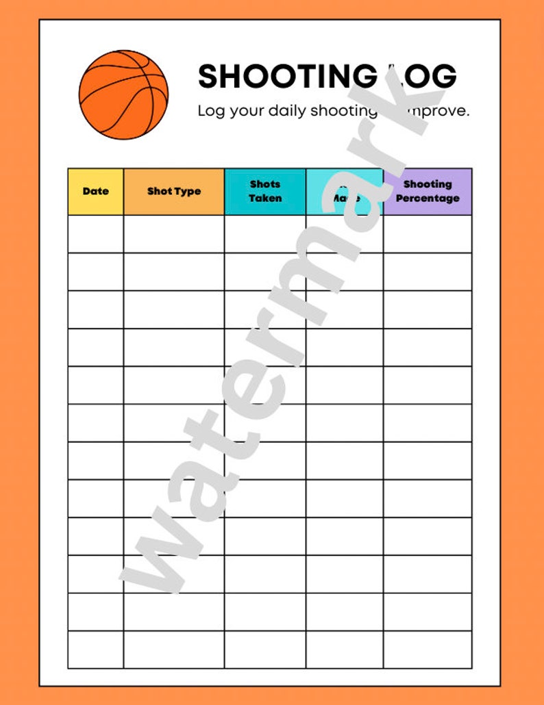 Basketball Shooting Log Printable for Kids: Shooting Log Journal - Etsy