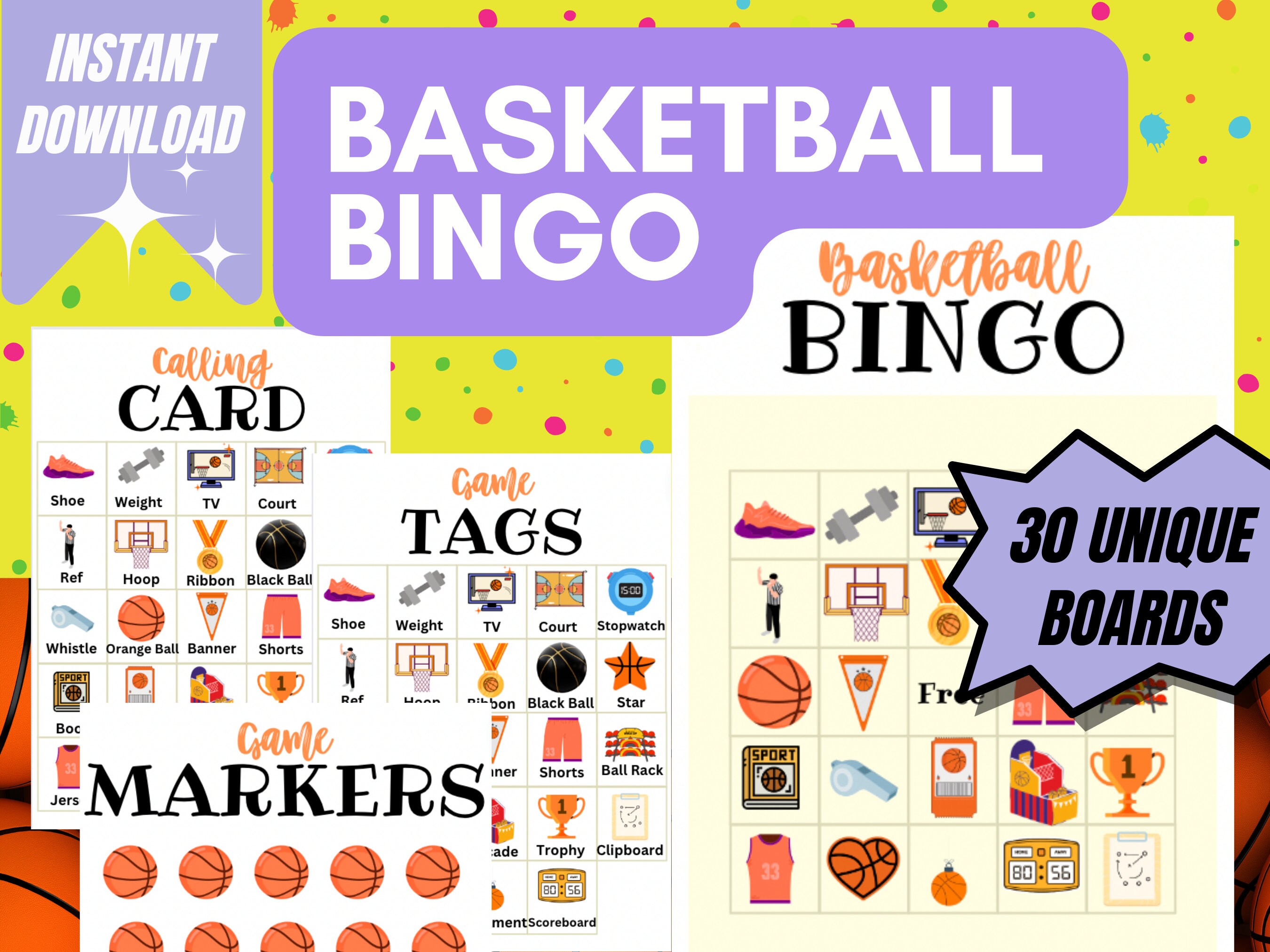 Basketball Bingo Game Printable With 30 Boards March Madness Fun ...