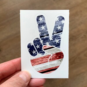 Patriotic Peace Sign Hand With Rustic American Flag Laptop Sticker ...