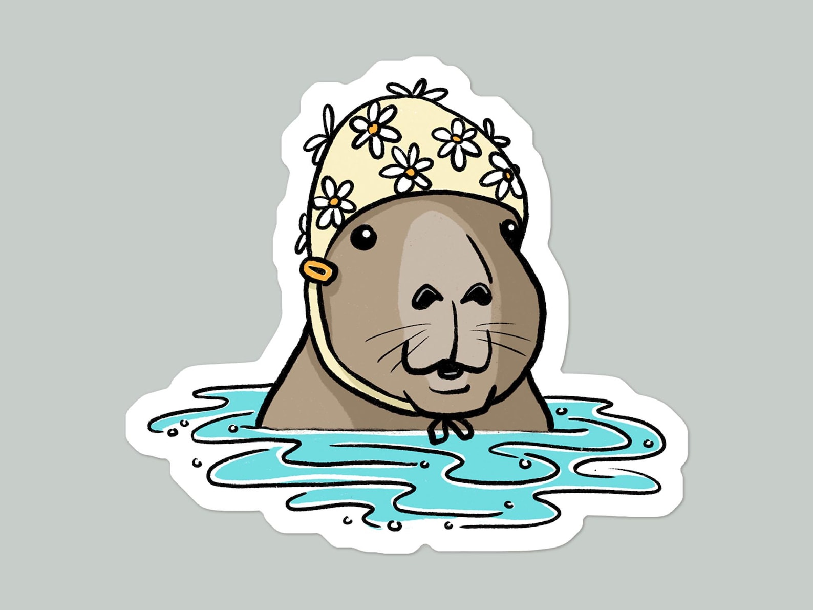 Capybara Sticker: Funny Swimmer Gift, Daisy Swim Cap - Etsy