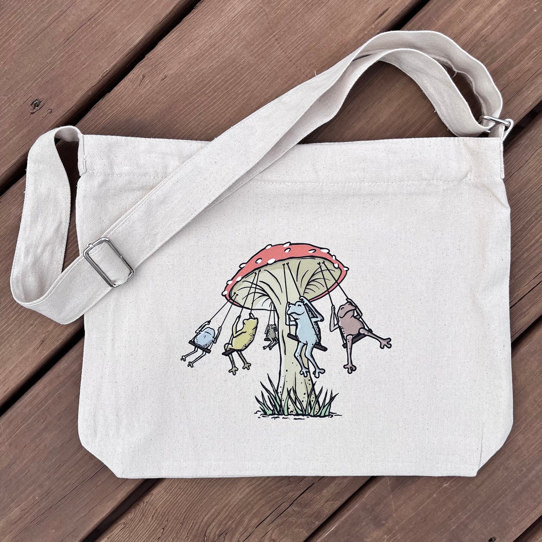 Cute Frogs and Mushroom Carnival Ride Canvas Bag With Zipper Closure ...