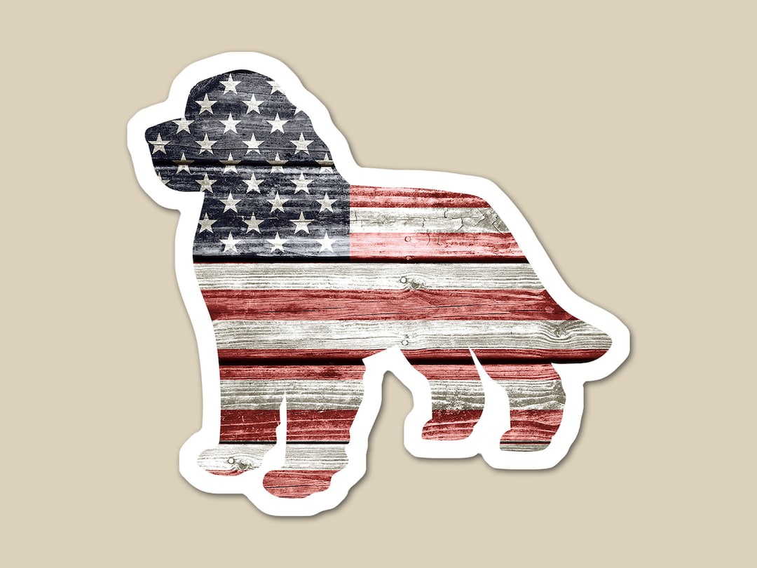 Patriotic Newfoundland Dog With Rustic American Flag Sticker | USA ...