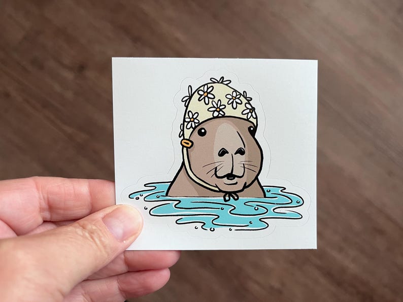 Capybara Sticker: Funny Swimmer Gift, Daisy Swim Cap - Etsy
