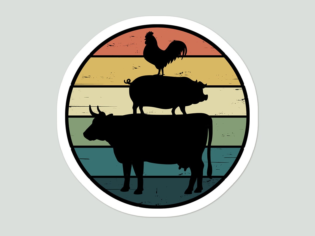 Rainbow Shiplap Farm Animals Rooster Cow Pig Laptop Sticker Water ...
