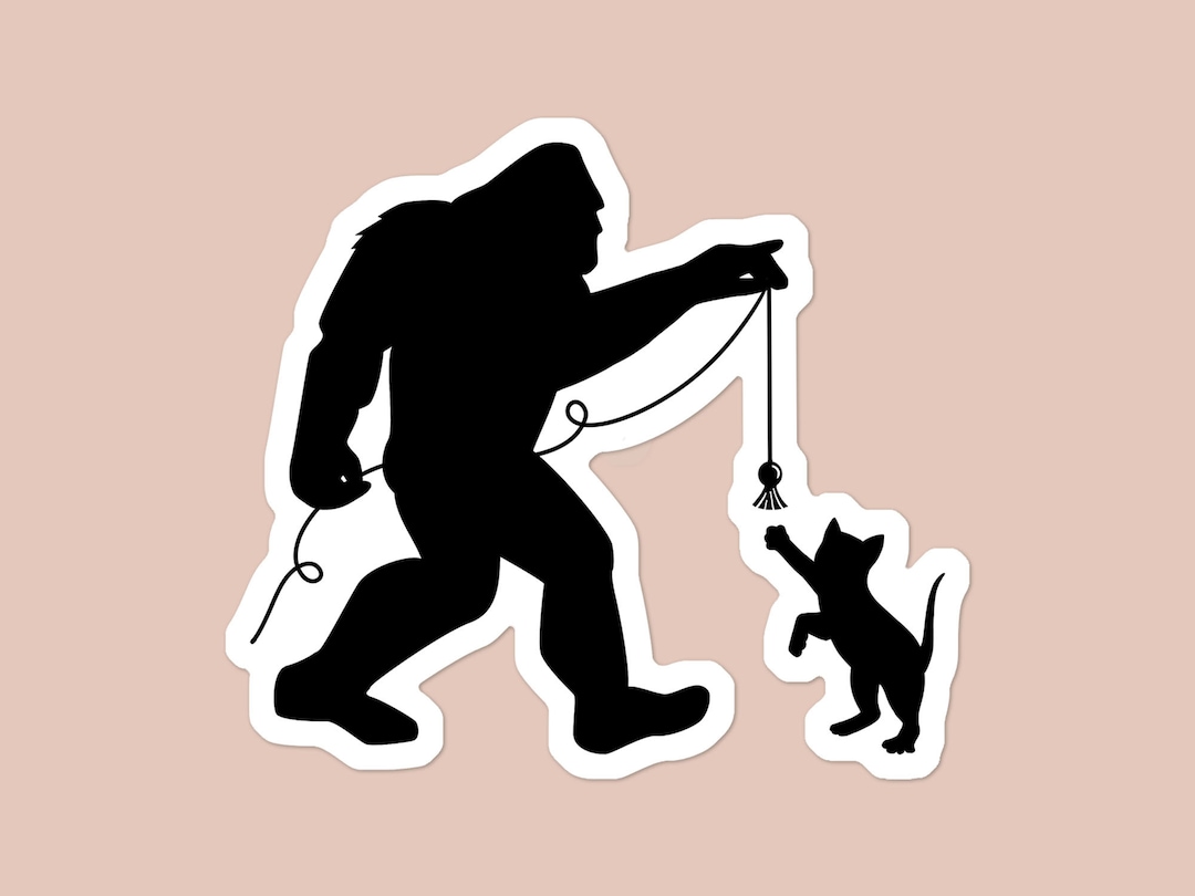 Bigfoot Playing With Cat Vinyl Sticker | Sasquatch and Kitten Laptop ...
