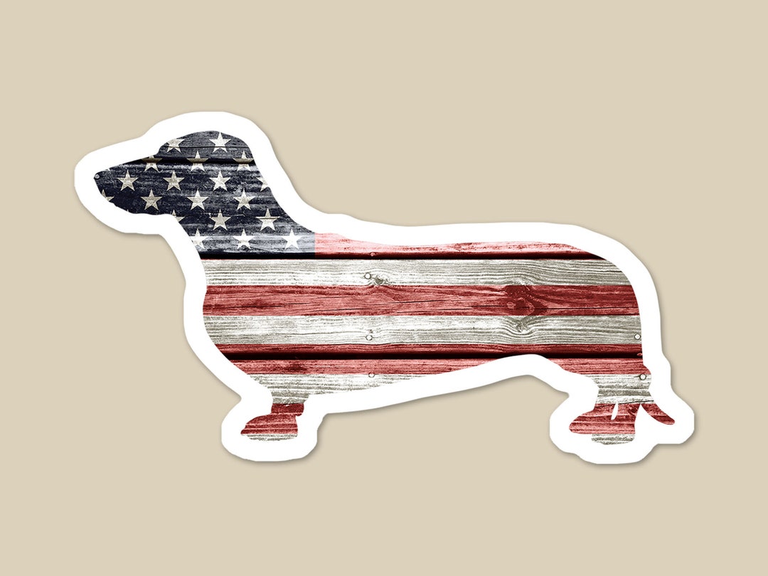 Patriotic Dachshund Dog With Rustic American Flag Vinyl Sticker | USA ...