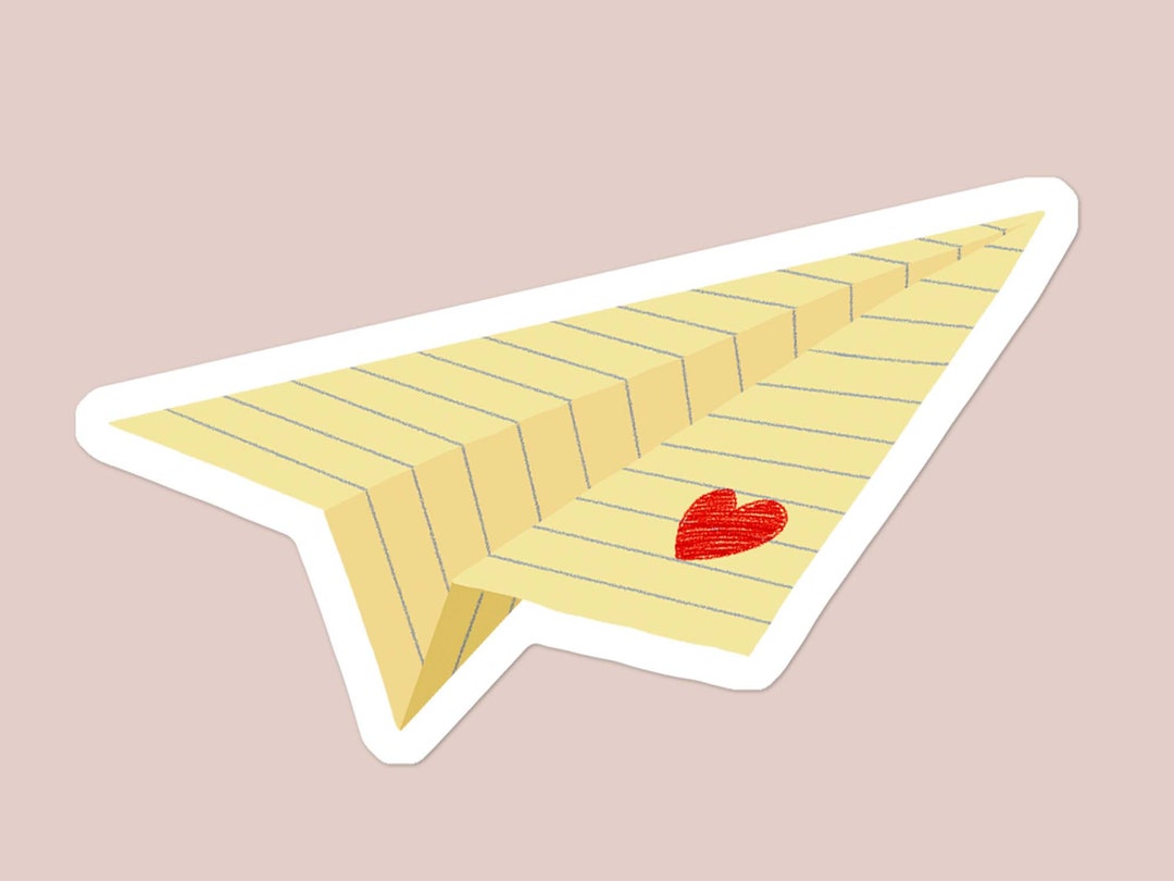 Paper Airplane Love Note With Heart Vinyl Laptop Sticker Water Bottle ...