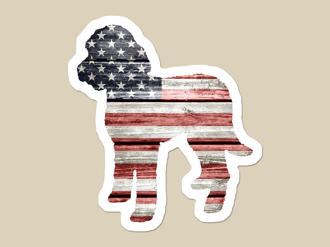 Patriotic Doodle Dog With Rustic American Flag Vinyl Sticker | USA ...