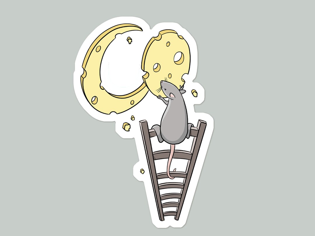 Moon Cheese Mouse Fantasy Sticker | Swiss Cheese Moon and Mouse on ...