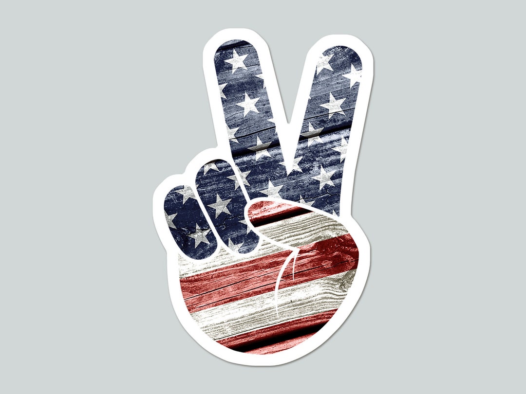 Patriotic Peace Sign Hand With Rustic American Flag Laptop Sticker ...