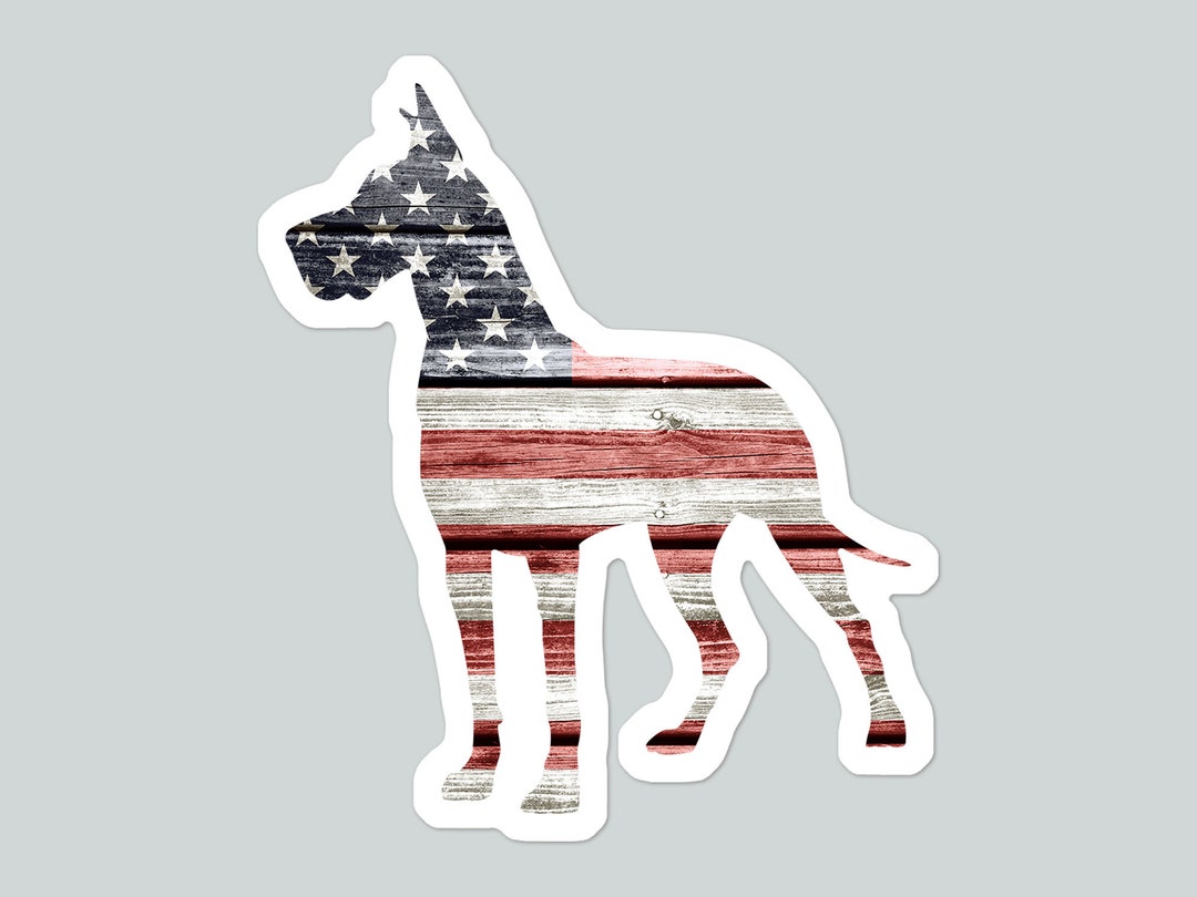 Patriotic Great Dane With Rustic American Flag Vinyl Sticker | USA Dog ...