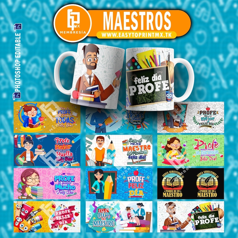 12 Sublimation Templates Día del Maestro - Plantillas Tazas Día del ...