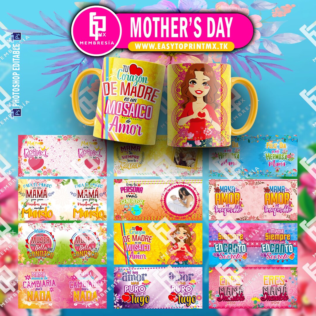 12 Mother's Day Mug Templates PSD With Spanish Phrases | Editable ...