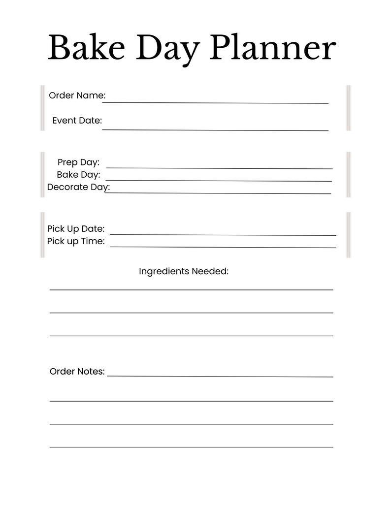 Bakery Order Tracker Printable |home Bakery Planner |bake Day Organizer ...