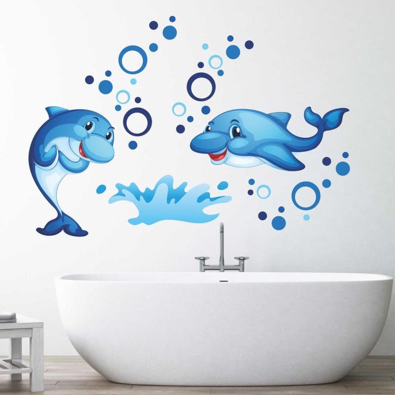 Wall Decal Bathroom Cute Dolphins Bubbles Water - Etsy