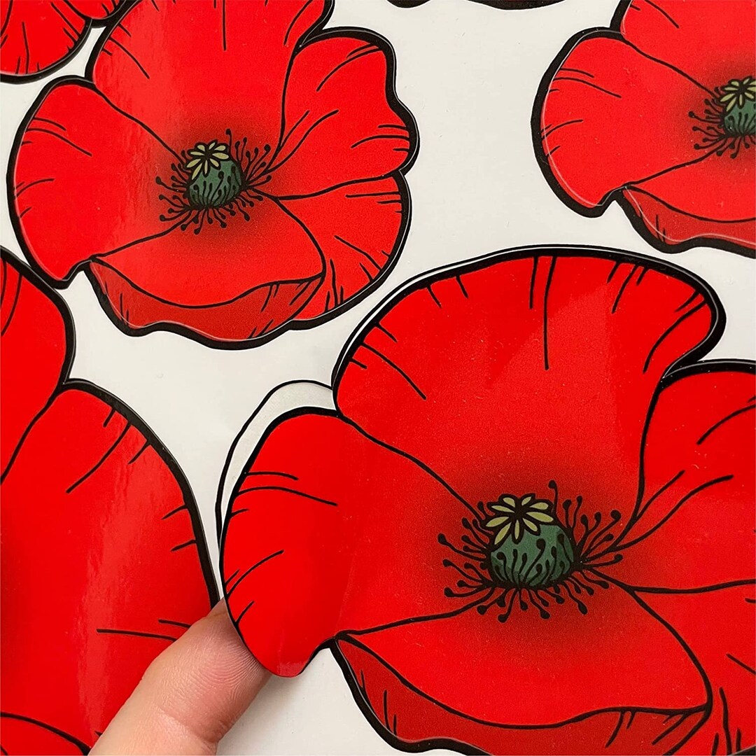 Set of 10 Poppy Stickers, Decorative Stickers With Poppy Flowers in ...