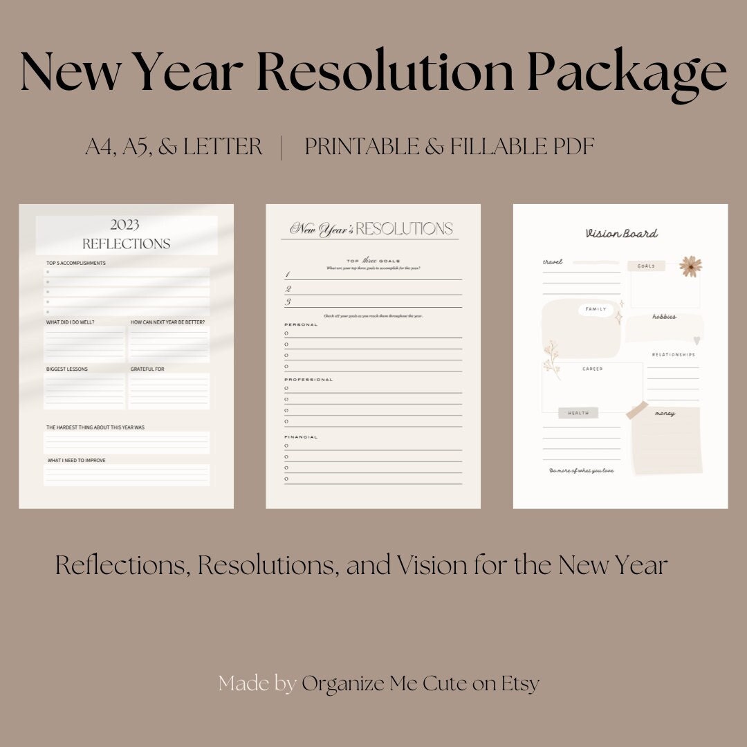 New Years Resolution Package, Self Reflection New Years, Vision Board ...