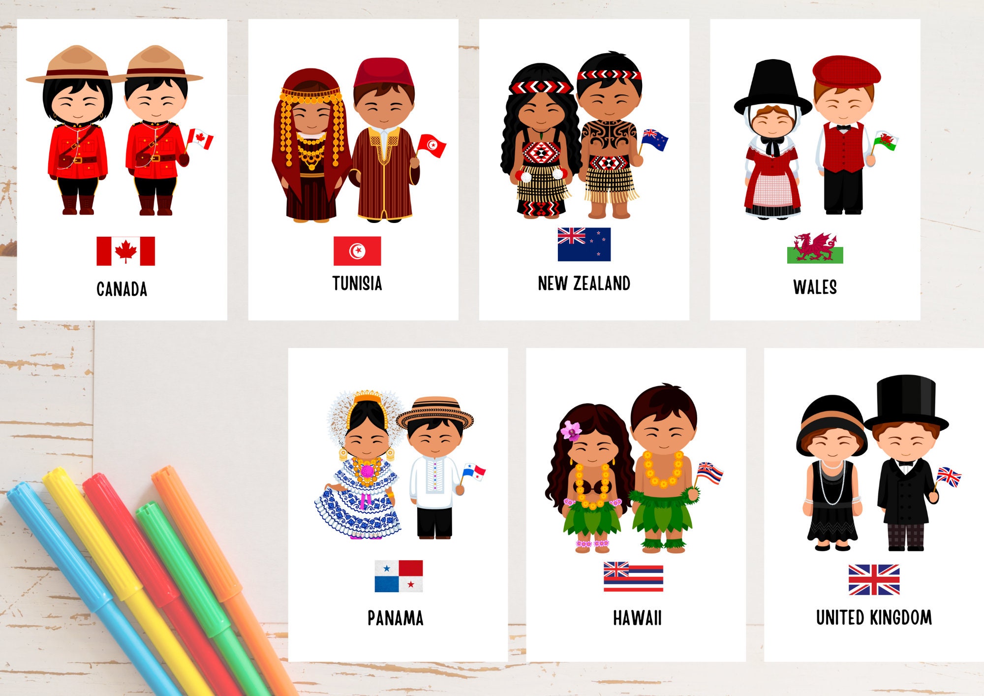 100 Country Flags Flash Cards | National Costumes, Kids Printables ...
