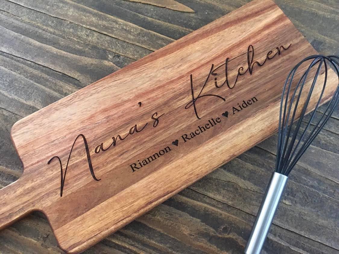 Nana's Kitchen Cutting Board With Kids Names, Personalized Acacia Wood ...