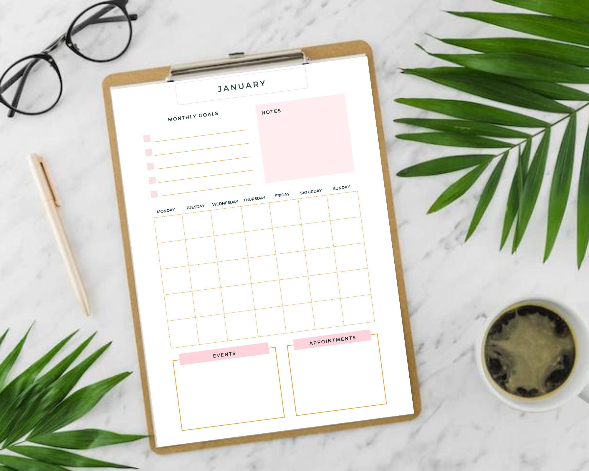 Monthly Planner Printable, Month at a Glance, Monthly Dashboard ...