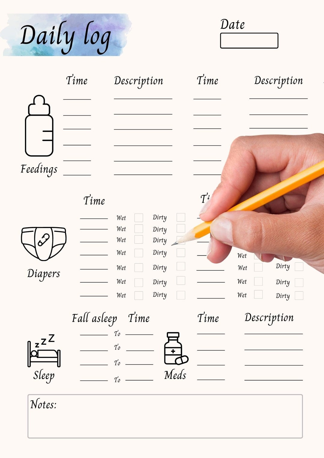 Baby Daily Log Printable, Infant Daily Log, Baby Care Journal, Newborn ...