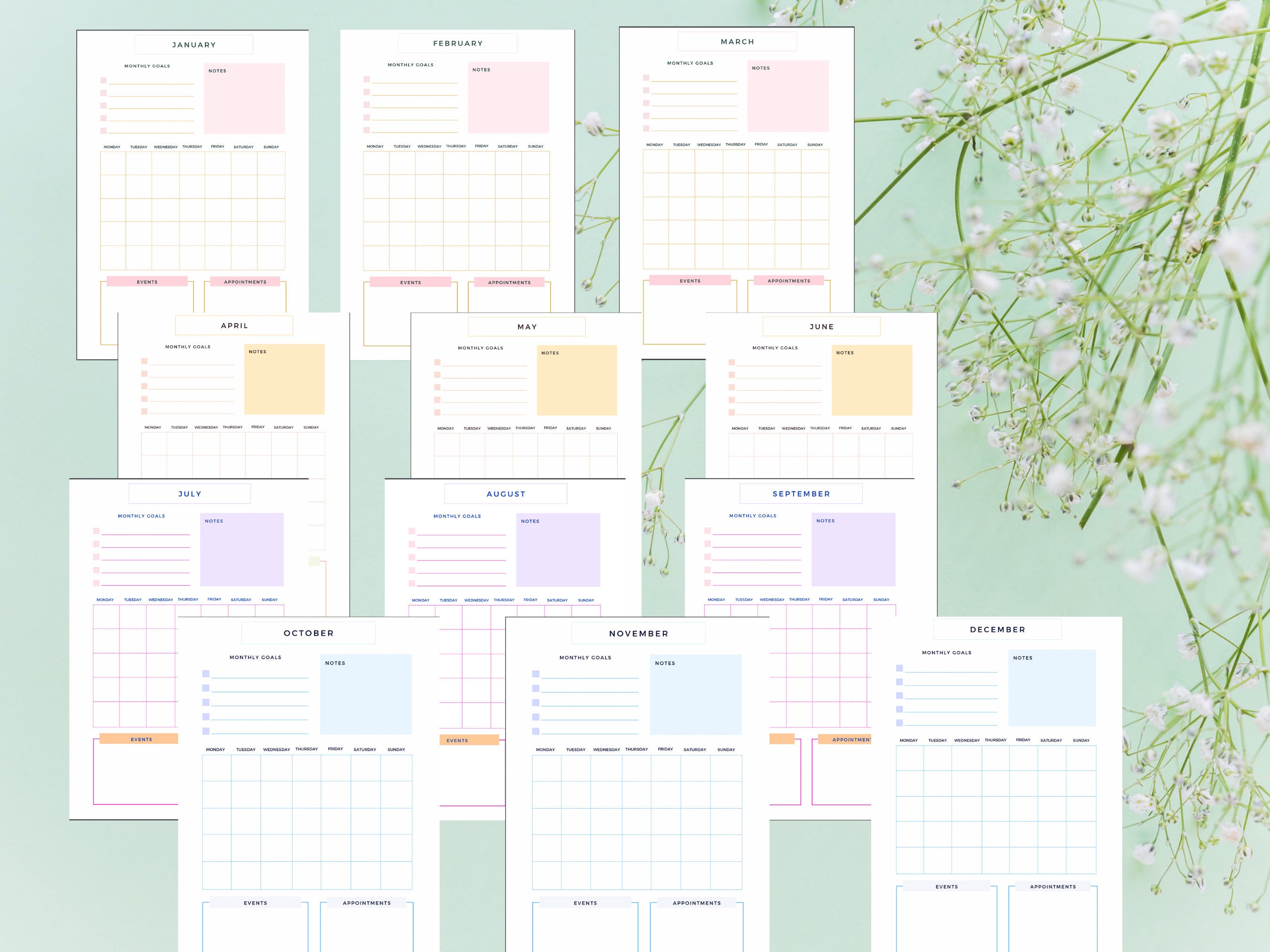 Monthly Planner Printable, Month at a Glance, Monthly Dashboard ...